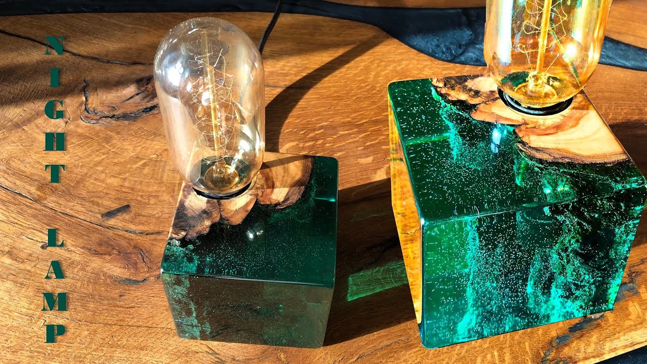 Epoxy wood night lamp and retro light bulb|Ночная лампа из эпоксидной ...