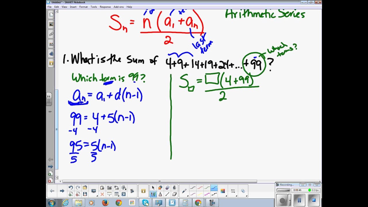 Algebra 2 Chapter 9 Section 4 Arithmetic Series - YouTube