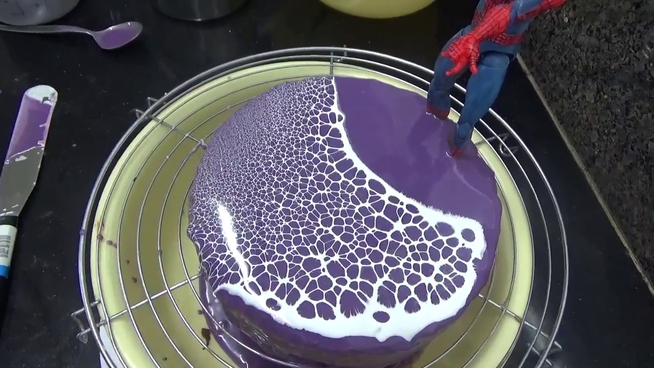 Violet Spider Man Mirror Glaze Cake with Recipe part 1/3 - YouTube