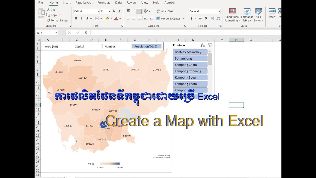 Create a Cambodian Population map with Excel as an Interactive Map - YouTube