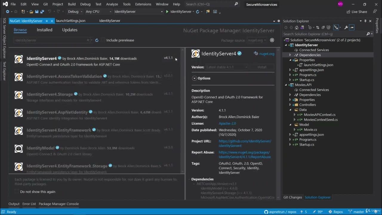 3.3 Install IdentityServer4 Nuget Package and Configure Startup cs - YouTube