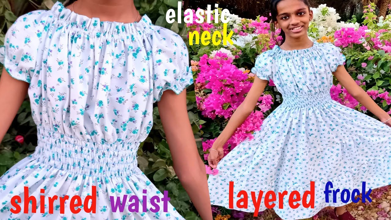 Elastic neck and waist layered frock - YouTube