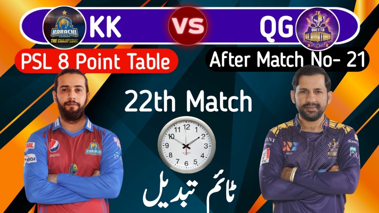 PSL 8 22th Match Karachi King vs Quetta Gladiator time table. | PSL 8 ...