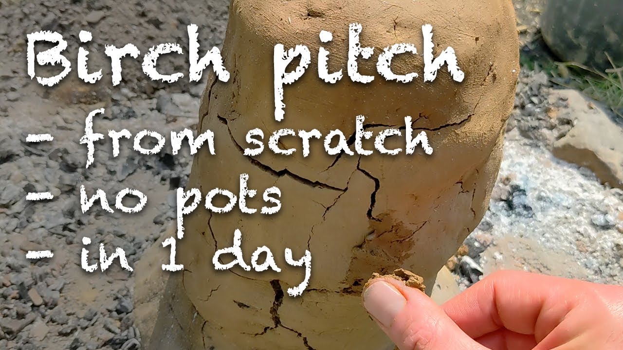 Making primitive birch pitch from scratch in one day, without pots - YouTube
