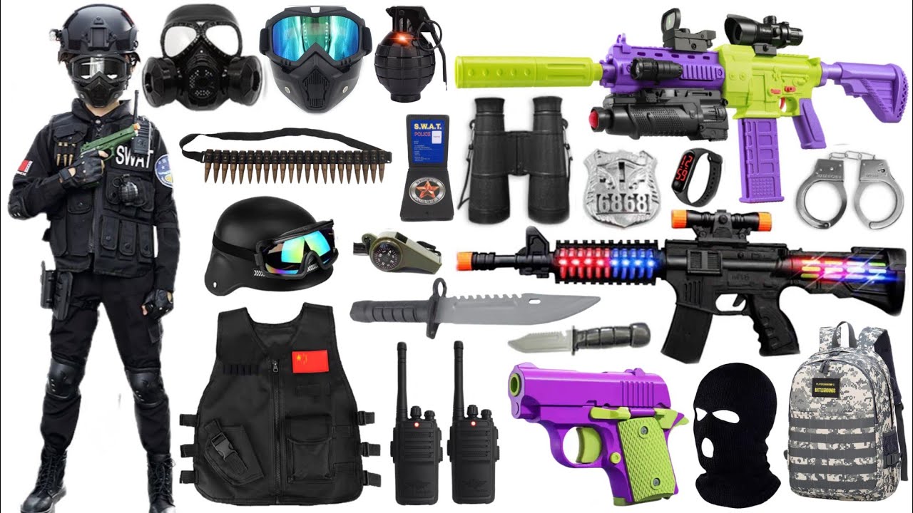 Special Police Weapons Toy set Unboxing-M16 guns, Revolver, Gas mask ...