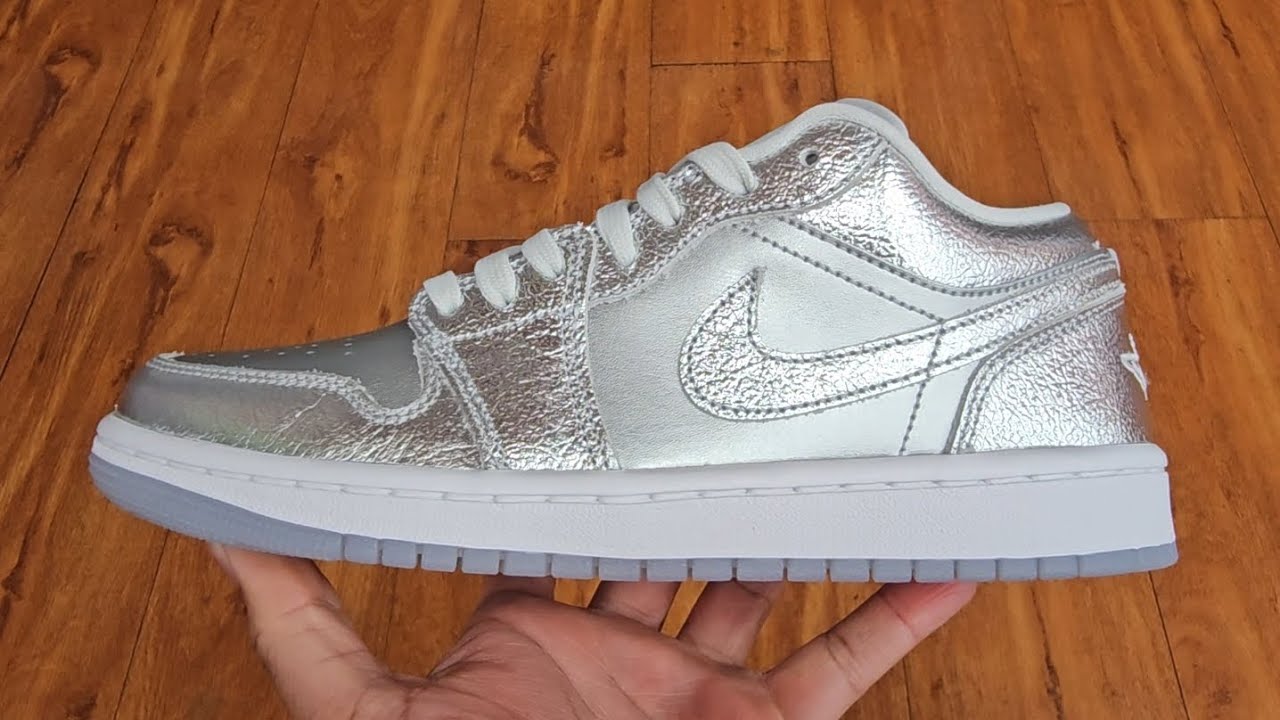 Nike Air Jordan 1 Low Metallic Silver Crinkled Foil 4K POV / Don Alpha Cleat SKU: FN5030-001 ...