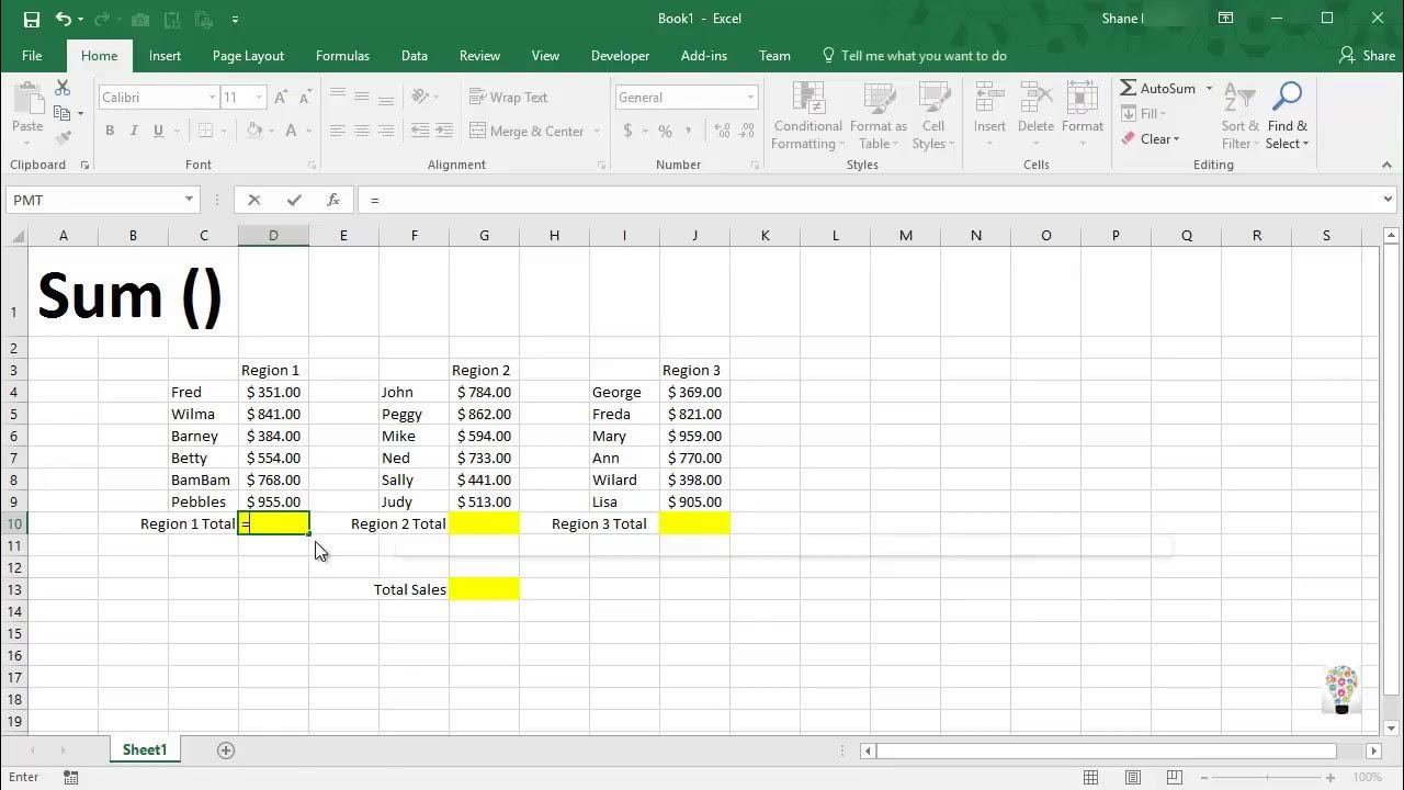Sum Function - Excel and other spreadsheets - YouTube