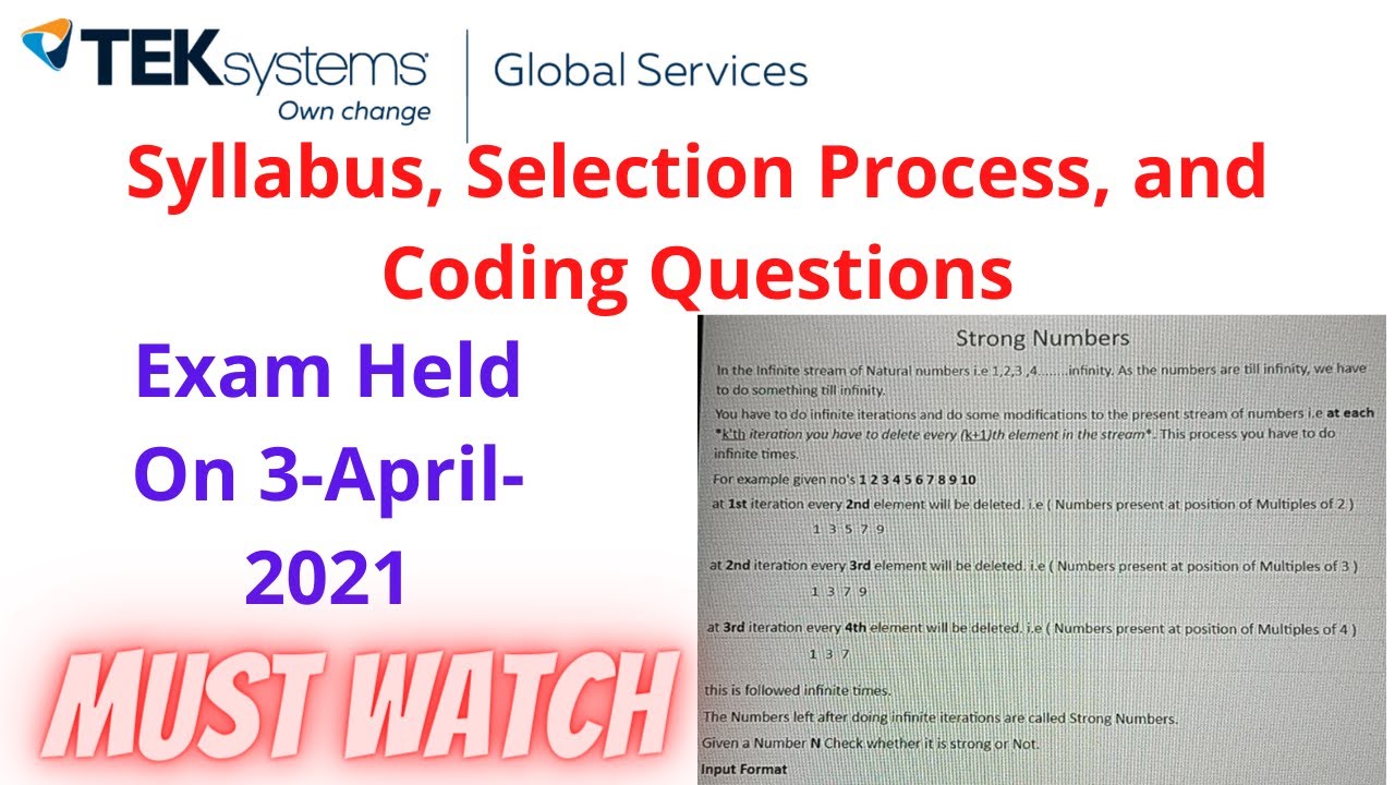 TekSystem Coding Questions || Syllabus & Selection Process|Exam Held On 3-April-2021|By Tech ...