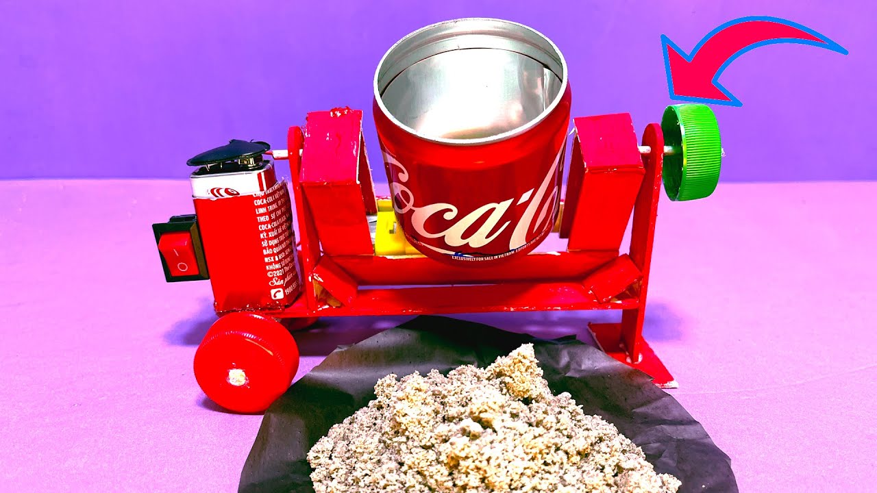 Awesome Mini Concrete Mixer with aluminum cans and a DC motor || DIY ...