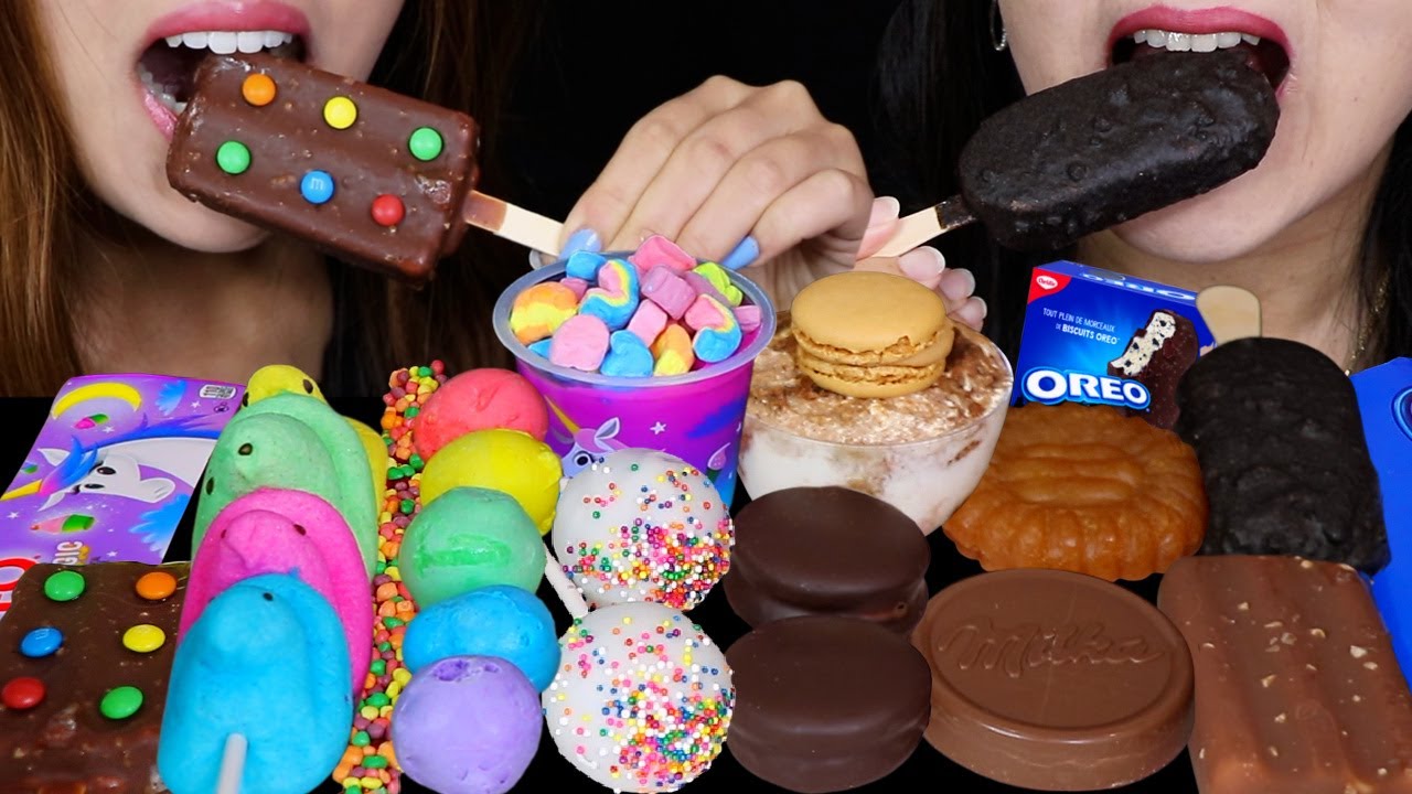 ASMR RAINBOW VS CHOCOLATE (BIRTHDAY CAKE POPS, UNICORN PUDDING, M&MS ...