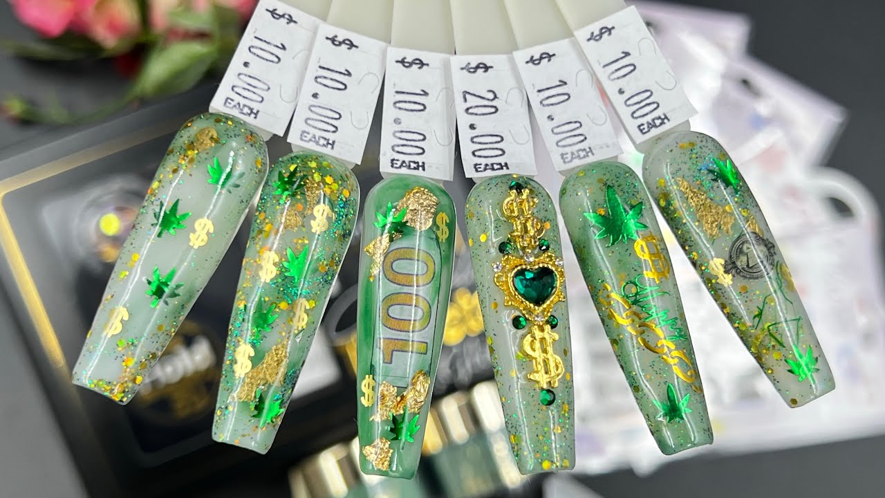 HOW TO: EASY MONEY NAIL ART WITH GLITZ ACRYLIC 🤑💵 - YouTube