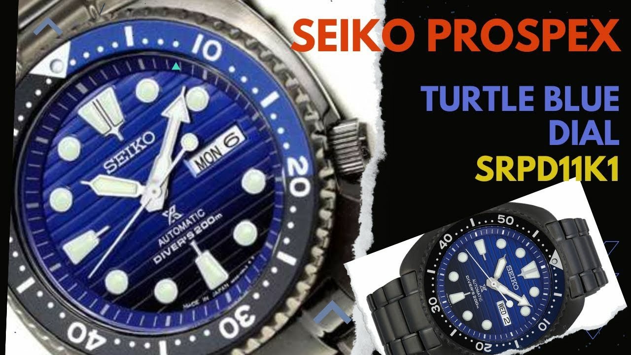 Seiko Prospex Turtle Blue Dial Automatic Diver 200M SRPD11K1 - YouTube