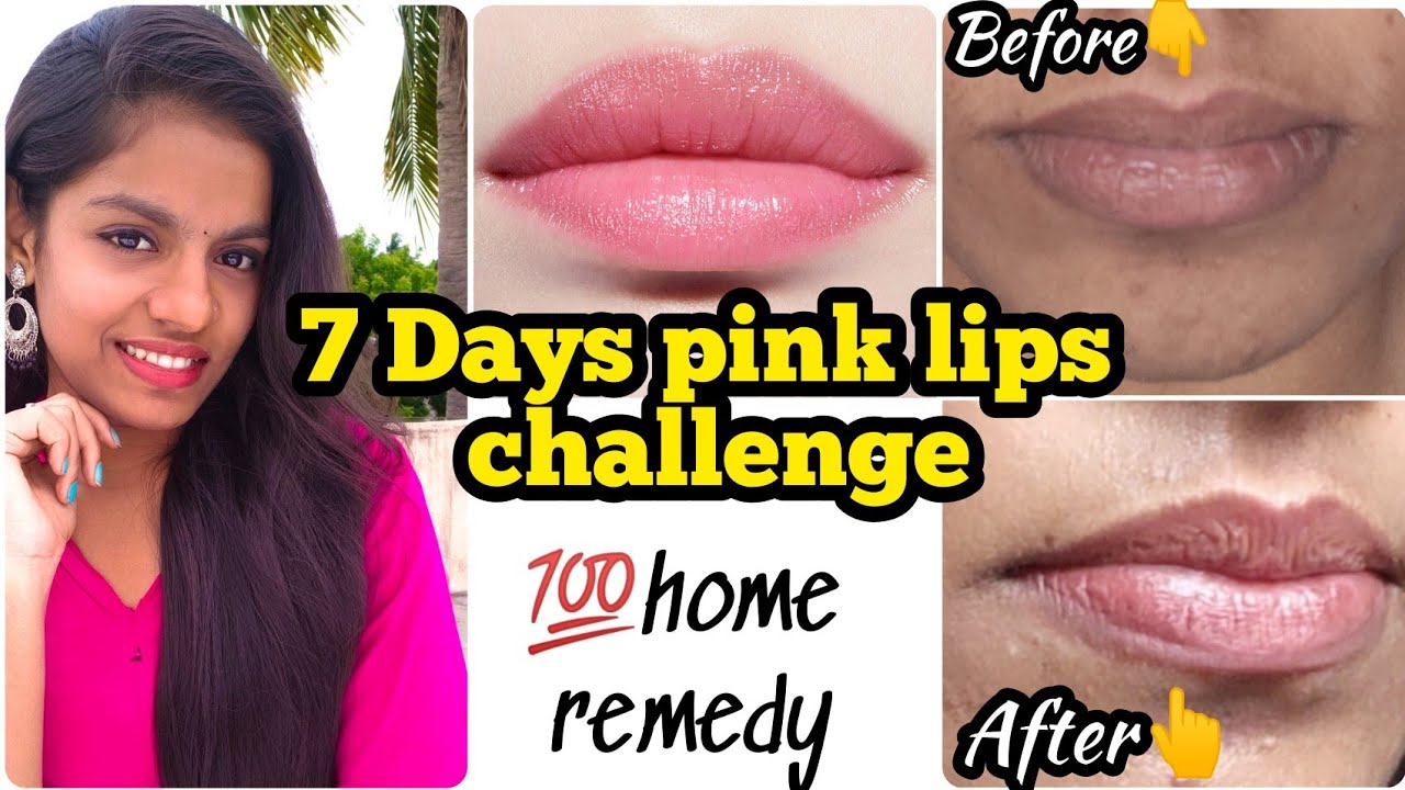 7 days PINK LIPS challenge 🤩Home remedy for dark lips & pigmented lips💯 ...