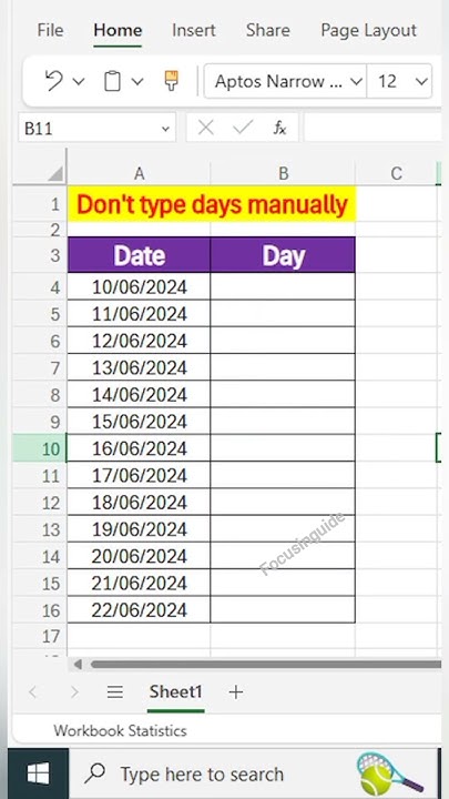 Don't type days interview question in excel tips #focusinguide #exceltips #tutorial #shots - YouTube
