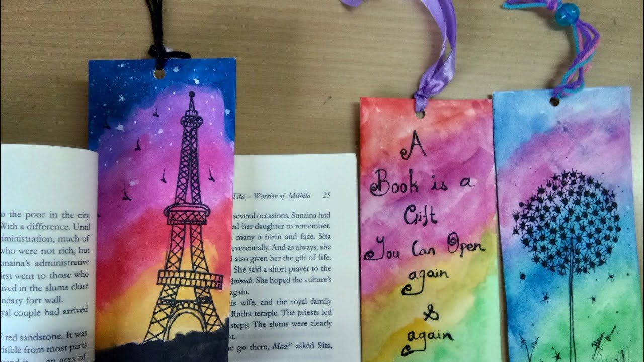 How to make book mark using watercolor/Easy book mark diy - YouTube