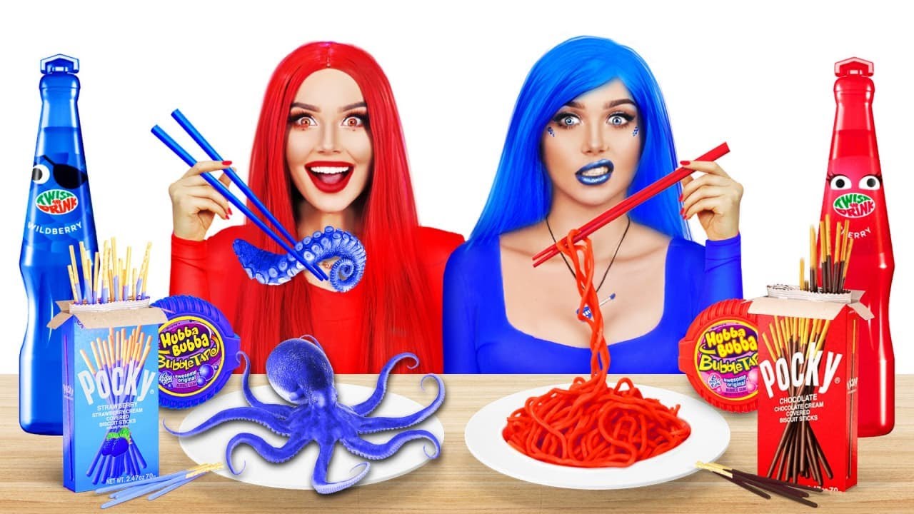 RED VS BLUE FOOD CHALLENGE || Taste Test Only One Color Food & Mukbang ...