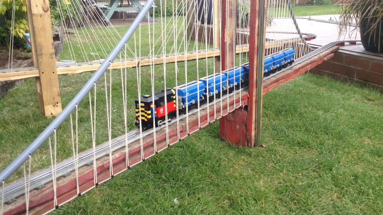 12volt Lego garden railway. Custom engine. 2 bridges. - YouTube