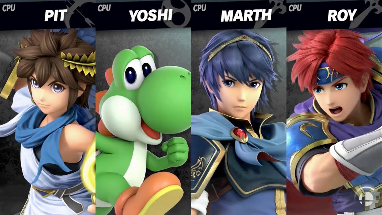 Super Smash Bros. Ultimate - Pit (Blue) vs Yoshi vs Marth vs Roy - YouTube