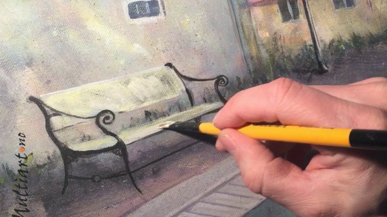 Acrylic painting of a bench - YouTube