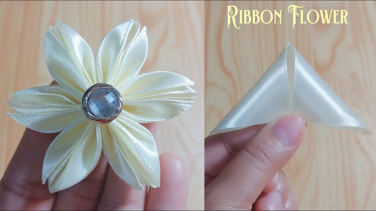 Kanzashi ribbon flower tutorial/Satin ribbon craft/Ribbon flowers easy ...