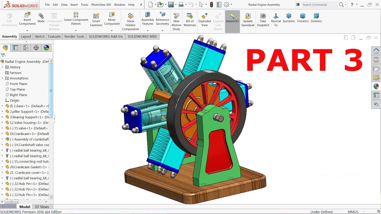 Solidworks tutorial | 6 Cylinder Radial Engine Part 3 - YouTube
