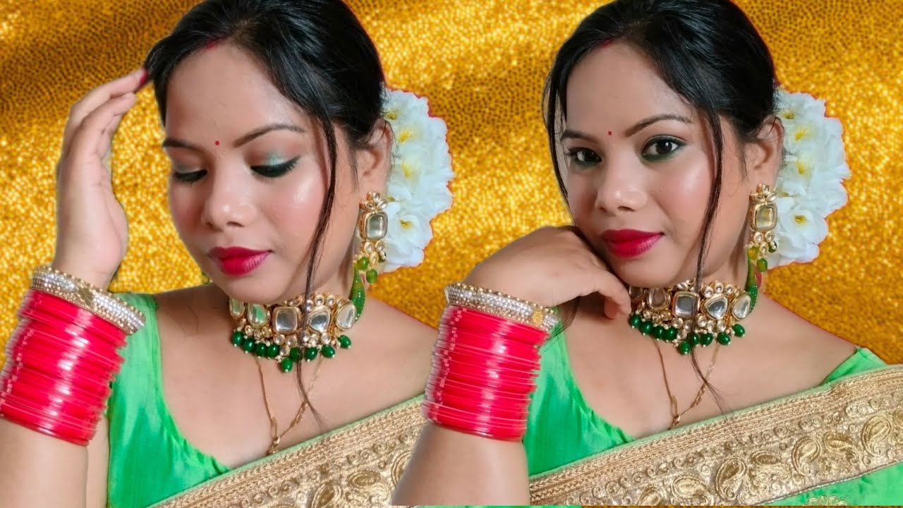 Hariyali Teej Festive Makeup Tutorial || Ethnic Subtle Makeup For Teej ...