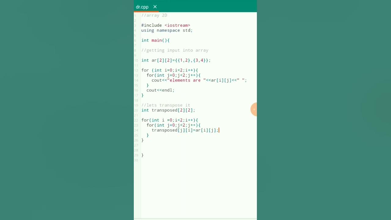 2x2 Matrix transpose using 2D arrays and for loop - YouTube