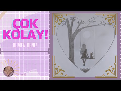 Salıncakta sallanan kız çizimi - Kolay karakalem kız çizimi - How to draw a girl swinging on a swing