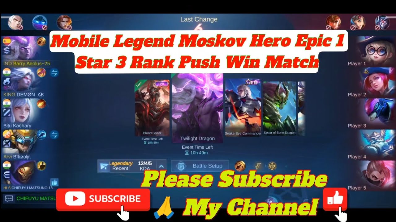 ml moskov hero epic 1 star 3 rank push win match | top global moskov ...