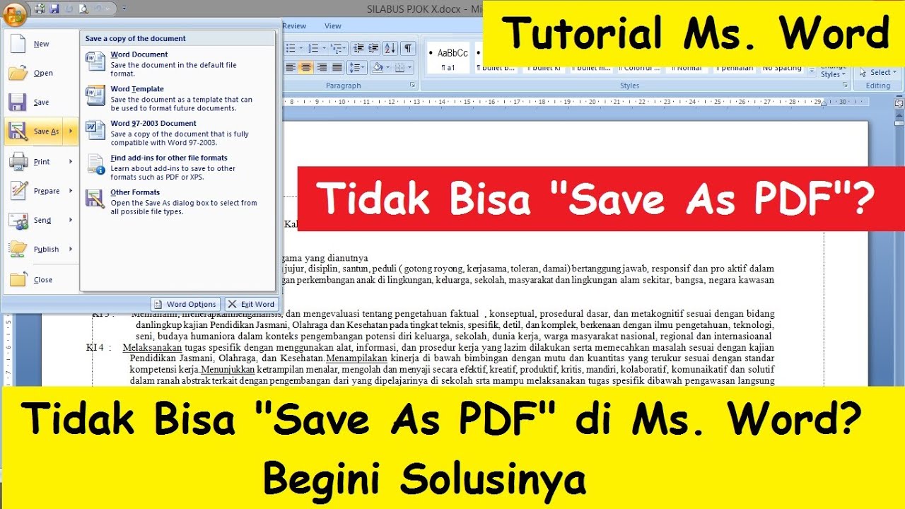 Tidak Bisa Save As PDF Di Ms. Word? Begini Solusinya, Mudah dan Cepat l Tutorial Ms. Word - YouTube