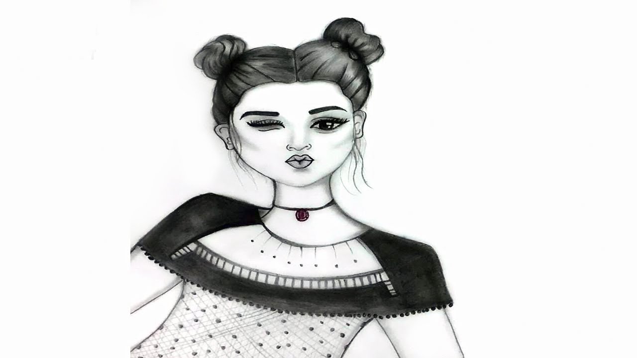 HOW TO DRAW A CUTE GIRL | GIRL WITH DOUBLE BUNS HAIRSTYLE | EASY ...