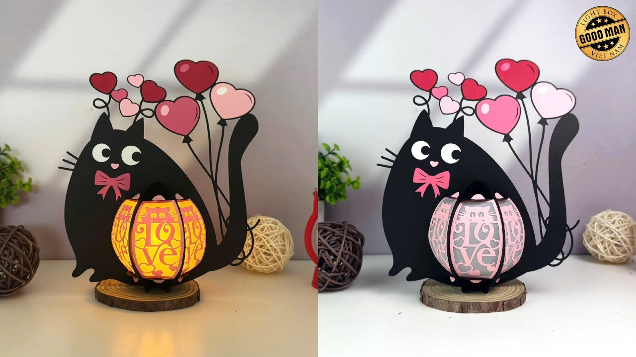 How To Make Paper Cut Lantern Cat Love - YouTube