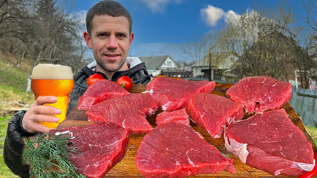 Life in Ukraine! Cooking tender beef in beer on the bucket! - YouTube