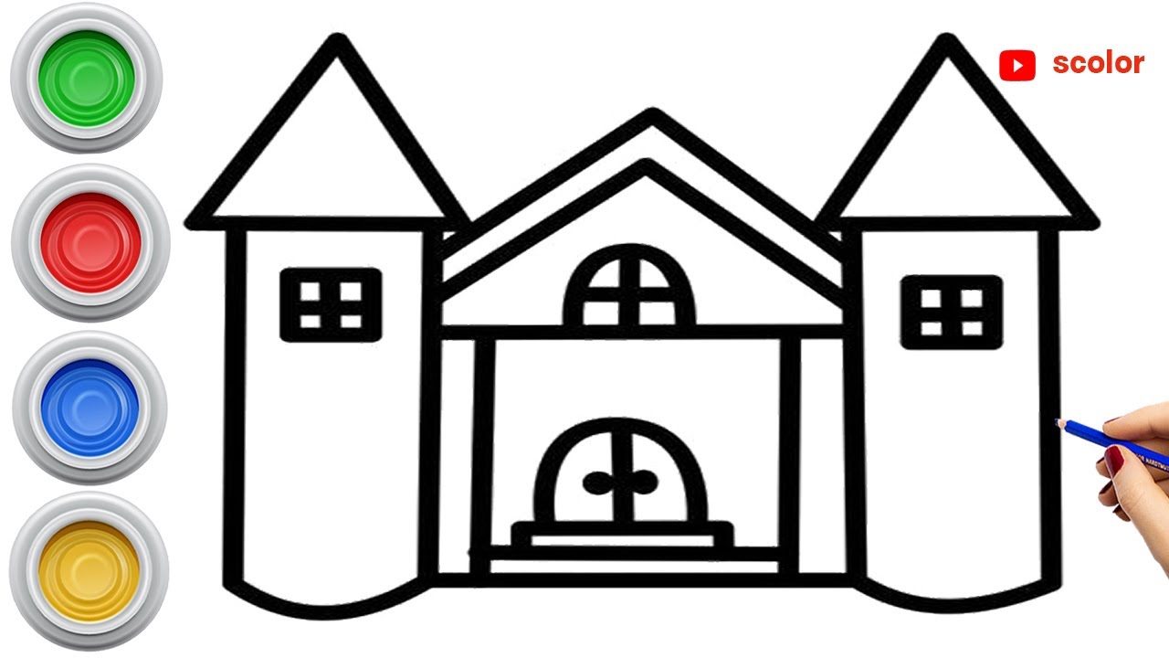 Drawing and coloring and painting a Beautiful palace for kids - easy ...