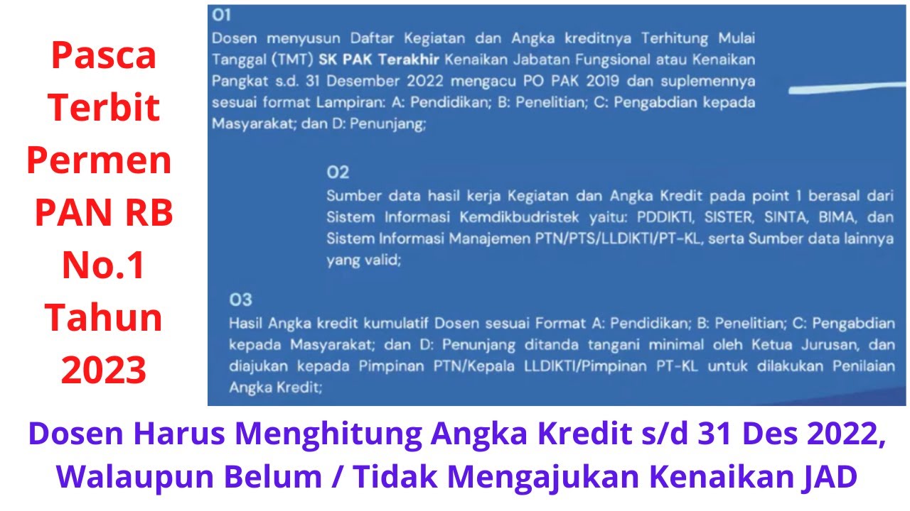 PENILAIAN ANGKA KREDIT DOSEN SESUAI PERMENPANRB No. 1 TAHUN 2023 - YouTube