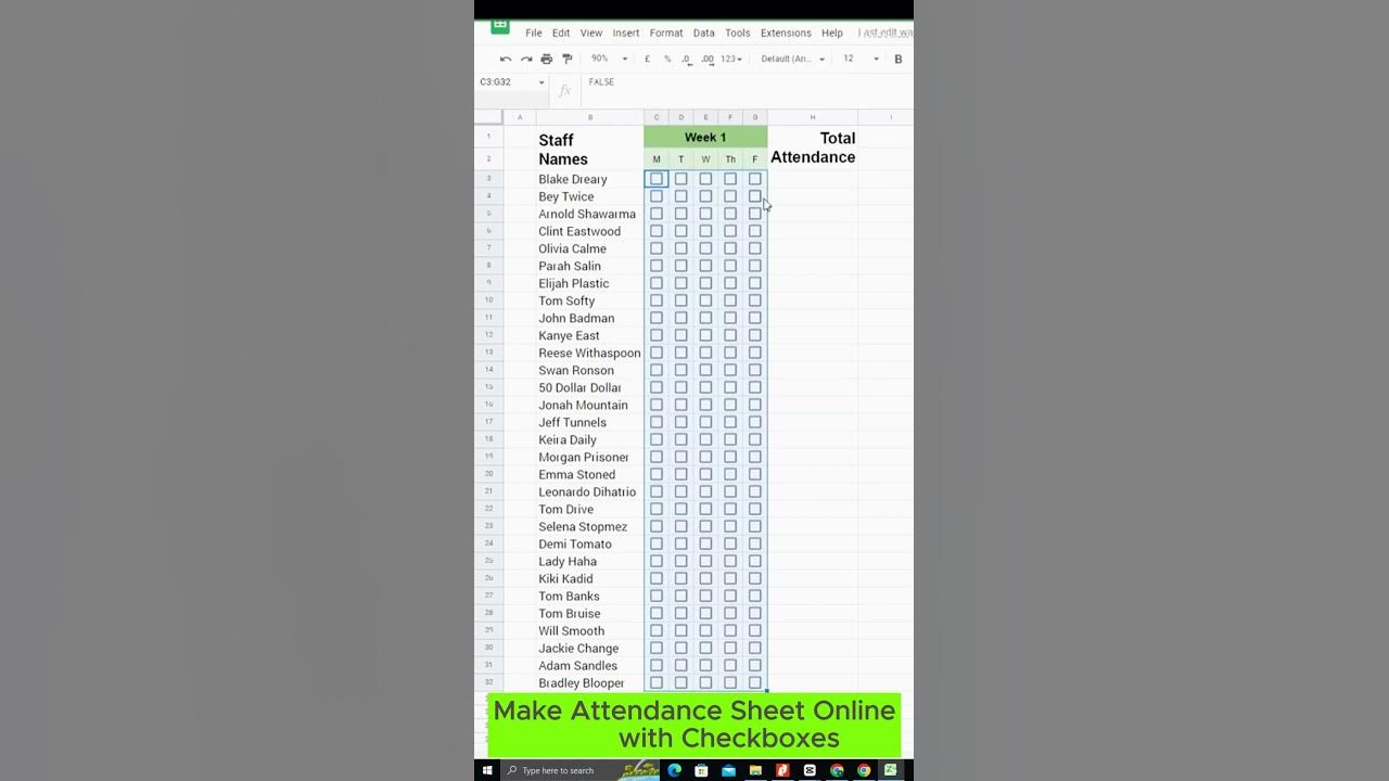 Make Attendance Sheet Online With Checkboxes Shortvideo Exceltips Youtube