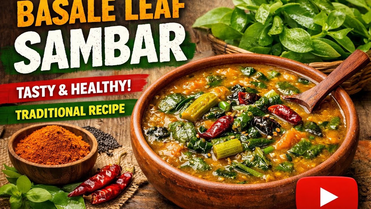 Tasty, Healthy Basale leaf sambar Traditional recipe - YouTube