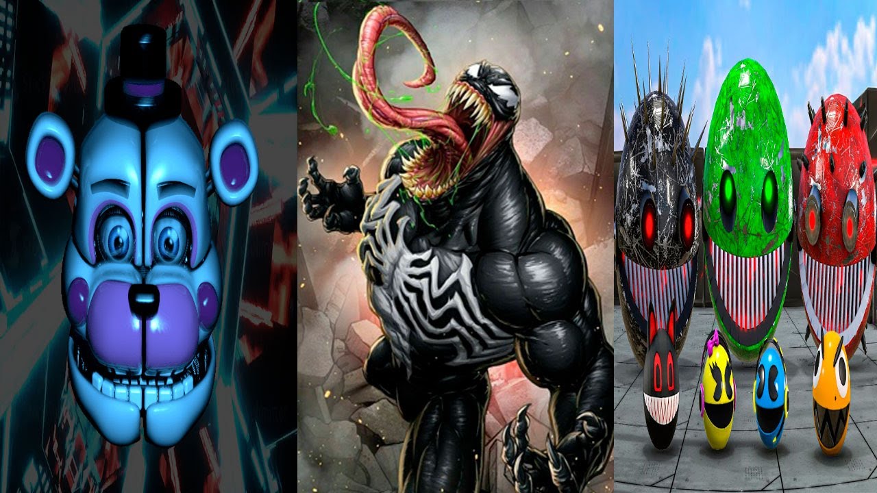 FNAF SFM, VENOM, PACMAN VS TWO ROBOT MONSTER PACMAN - TILES HOP EDM ...