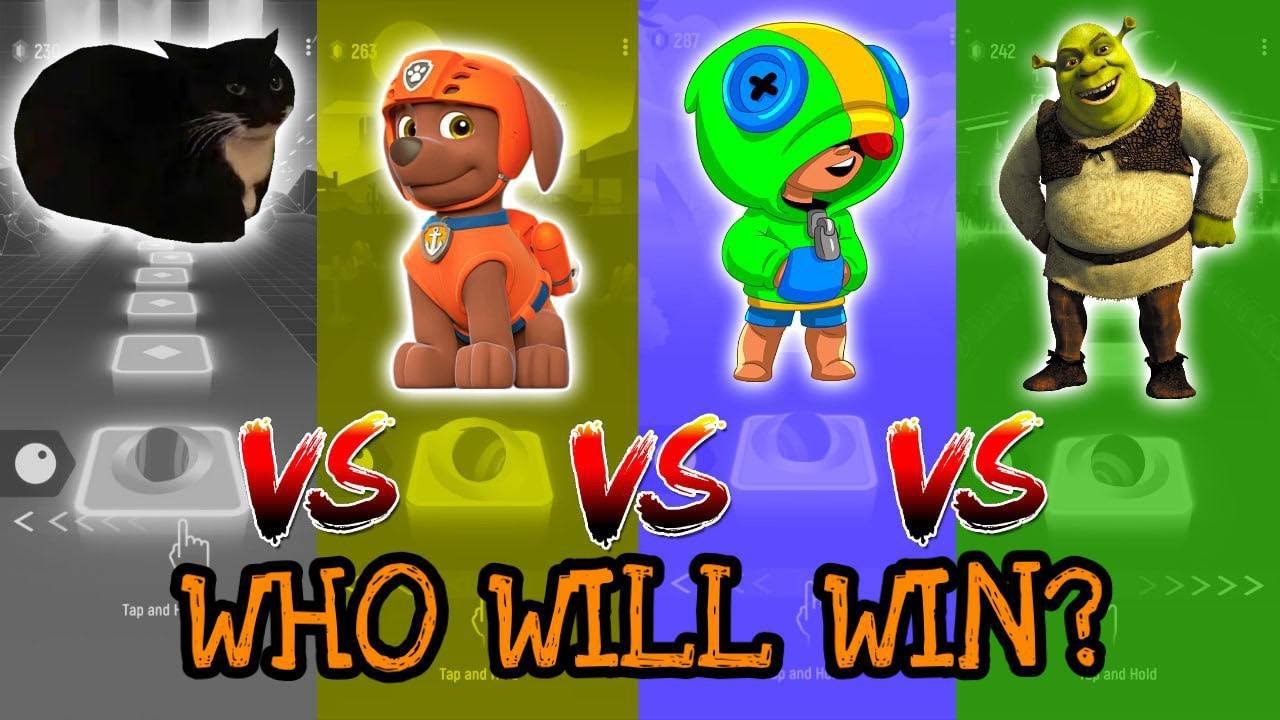 Who Will Win ? Maxwell Cat - Pow Patrol Zuma -Leon - Shrek Tiles Hop ...