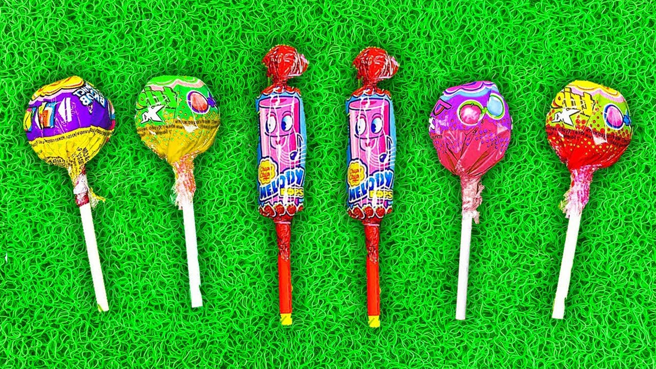 A Lot of Rainbow Fruit Lollipops with Unboxing Glossy Candy Lollipop ...