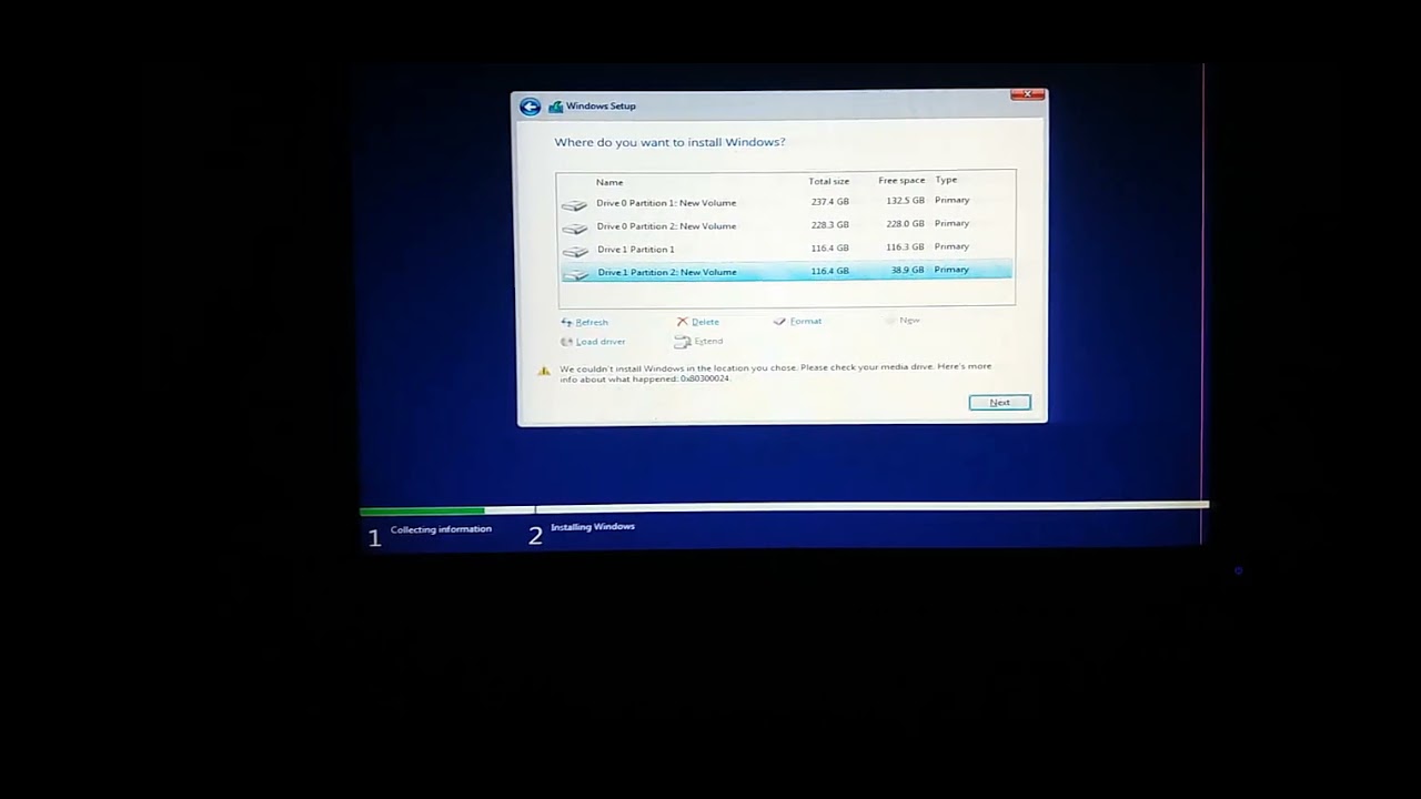 We couldn't install Windows in the location you choose, 0x80300002 ...