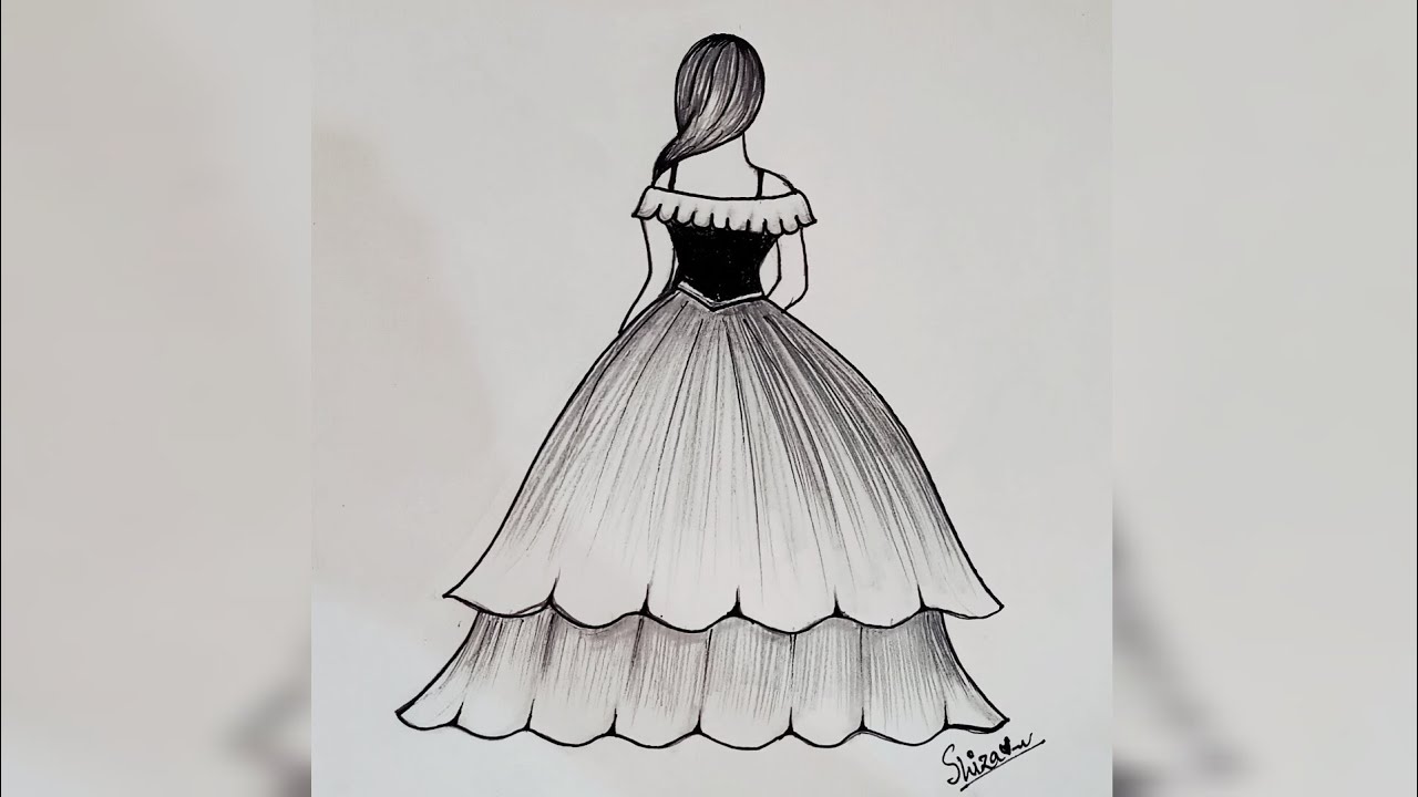 Easy Girl Drawing with Beautiful Dress|| How to draw a girl in gown ...