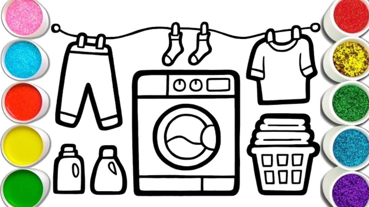 Let's Learn Drawing, Painting and Coloring Washing Machine | Easy ...