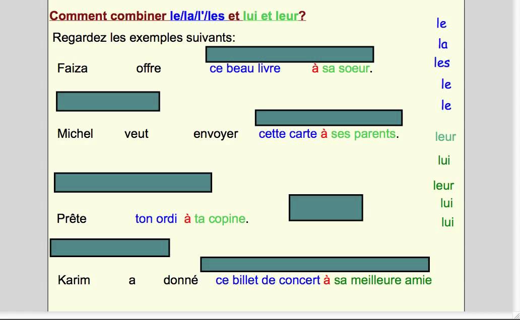 Les pronoms objets indirects: lui leur - YouTube