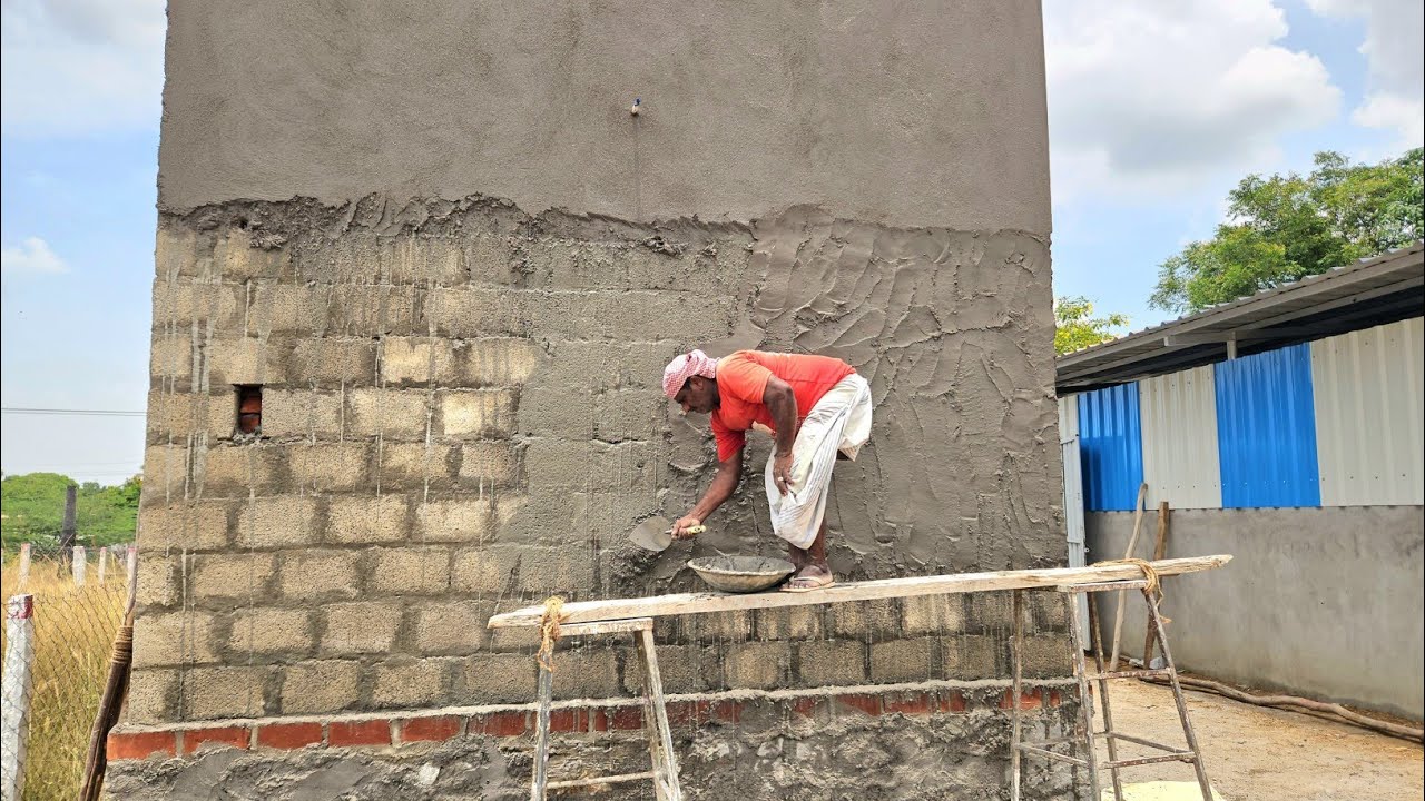 Wall Plastering Techniques_OutDoor Hollowblock House Wall Perfect ...