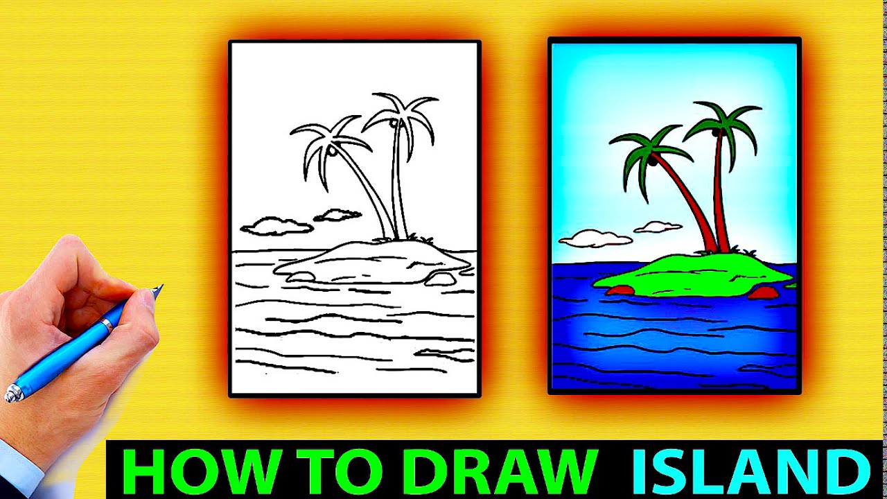 How To Draw A Island Step By Step (easy draw) - YouTube