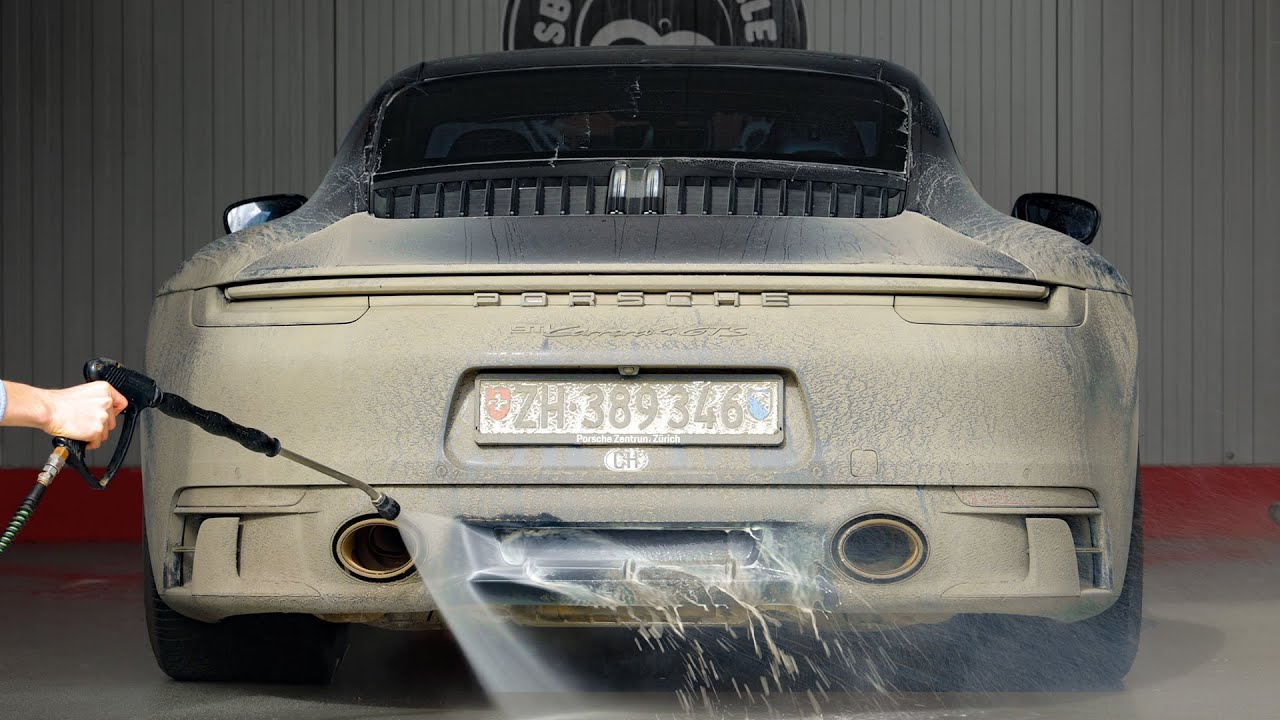 Porsche 911 992 Carrera 4 GTS Handwäsche ASMR nach 8.000km Nordkapp ...