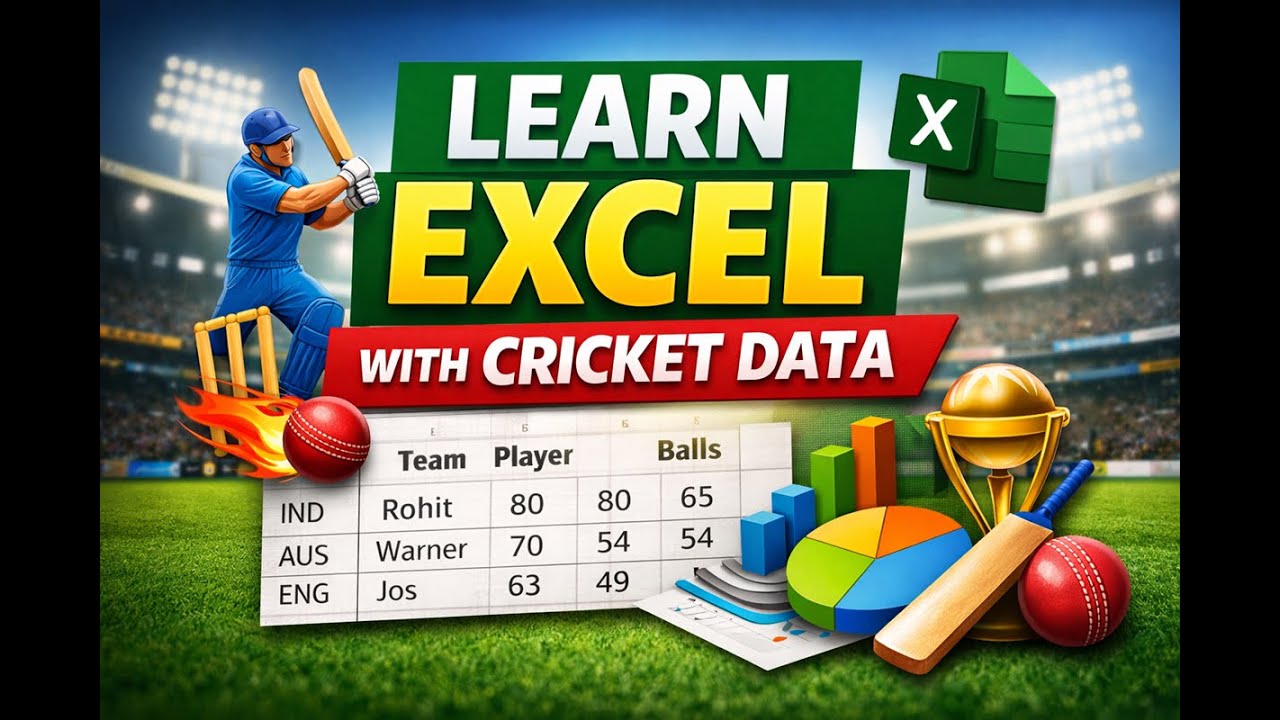 Module 2 Learn Excel Using Cricket Data | Excel Formulas & Strike Rate ...