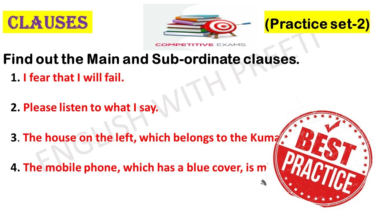 Clauses | Practice set-2 | Main Clause | Subordinate Clause | Clauses ...