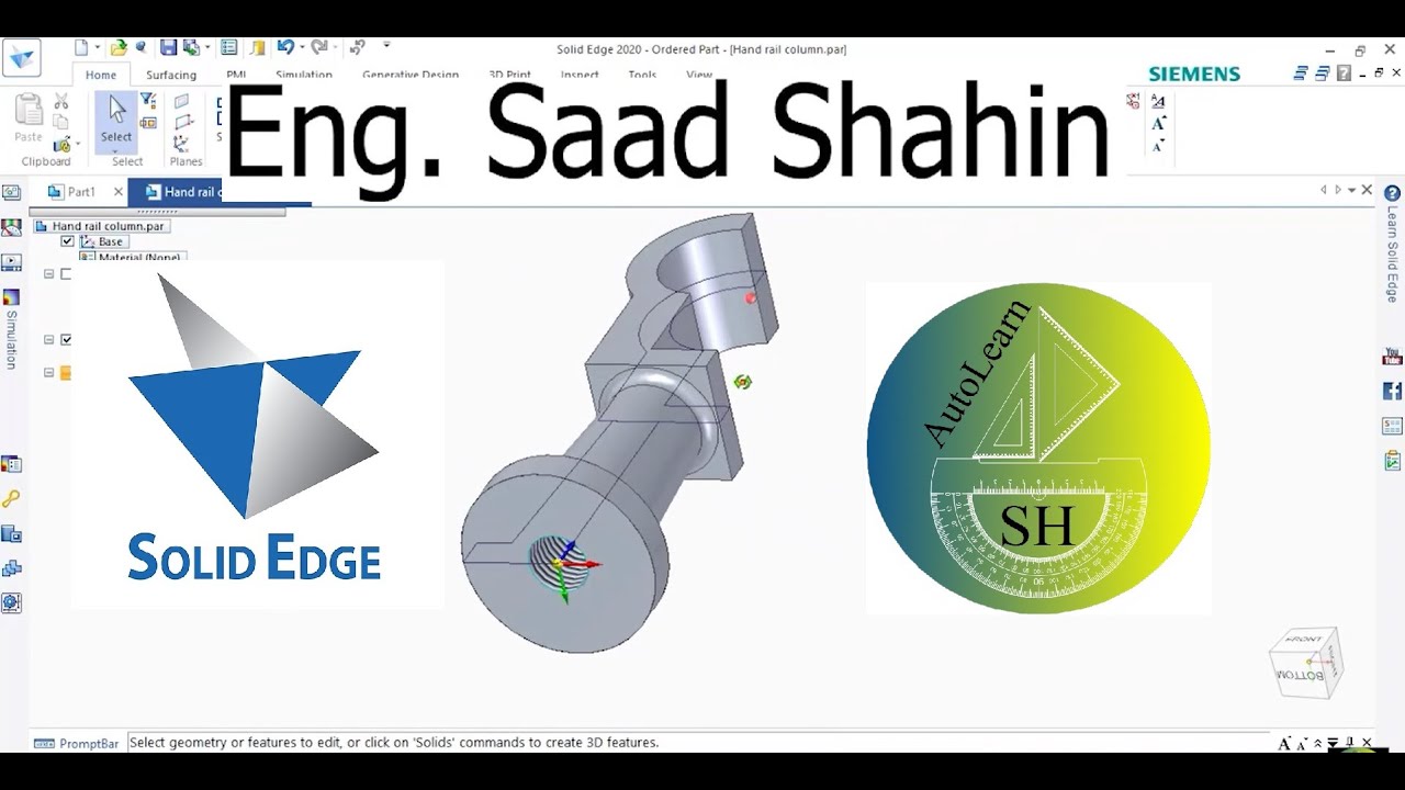 Solid Edge 2020 Hand Rail Column Part Column Extrude Revolve Thread - YouTube